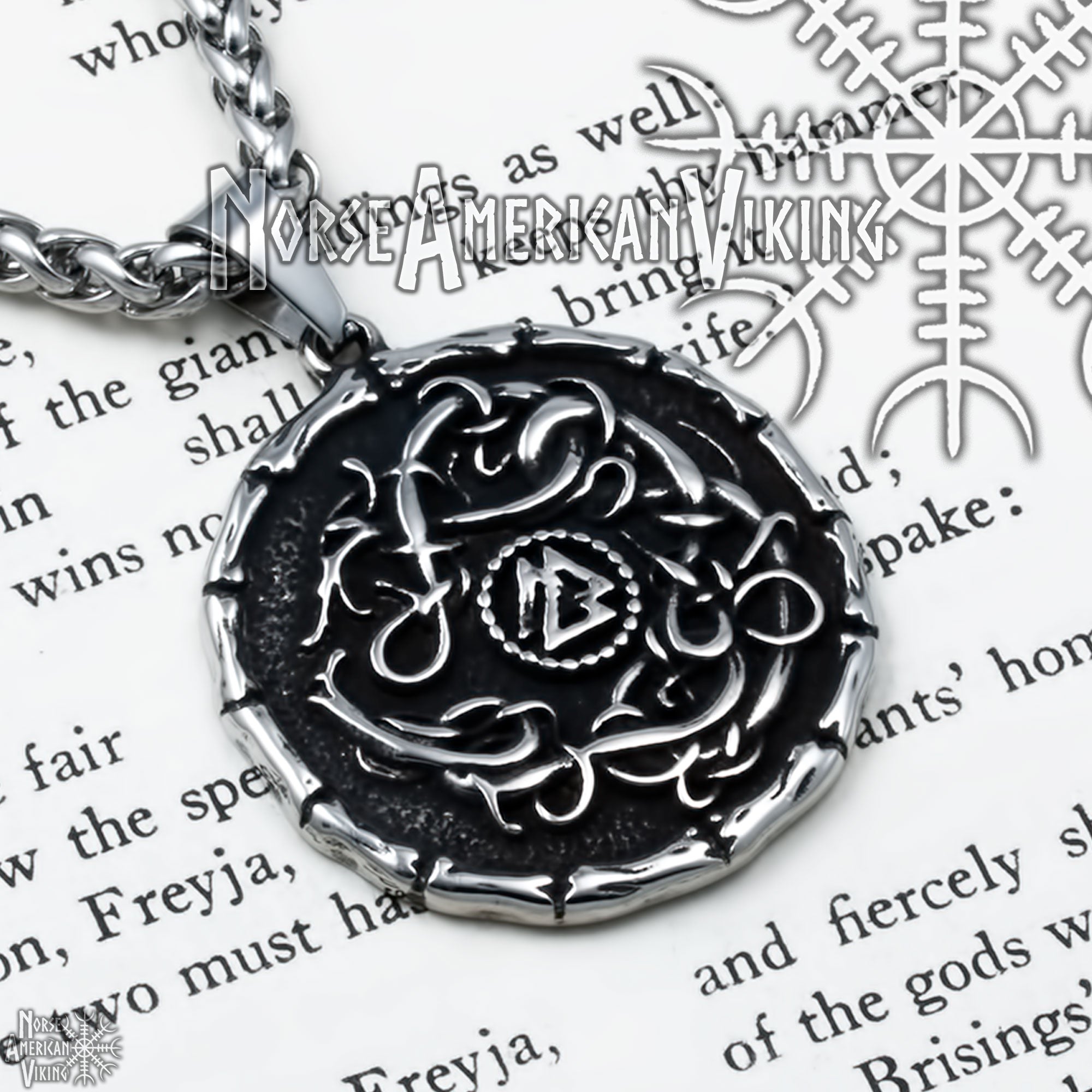 Viking Norse Dragon Valknut Medallion Stainless Steel Pendant Necklace ...