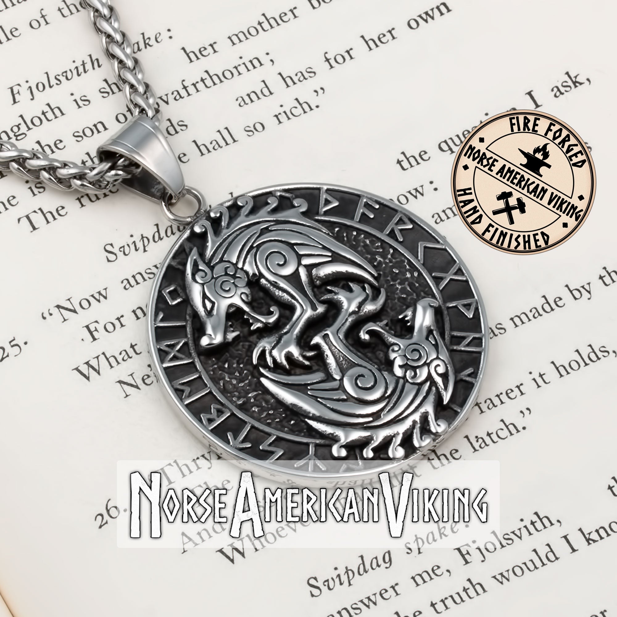 Viking Wolf Rune Stainless Steel Pendant Necklace – Norse American Viking