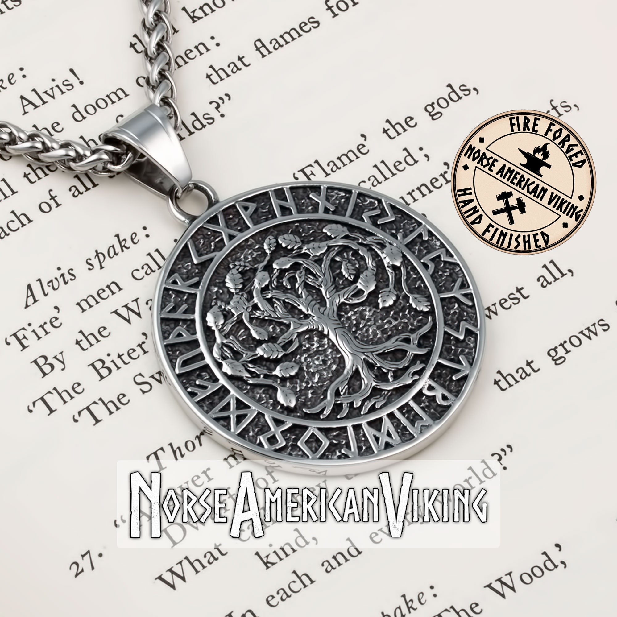 Viking Yggdrasil World Tree Rune Stainless Steel Pendant Necklace ...