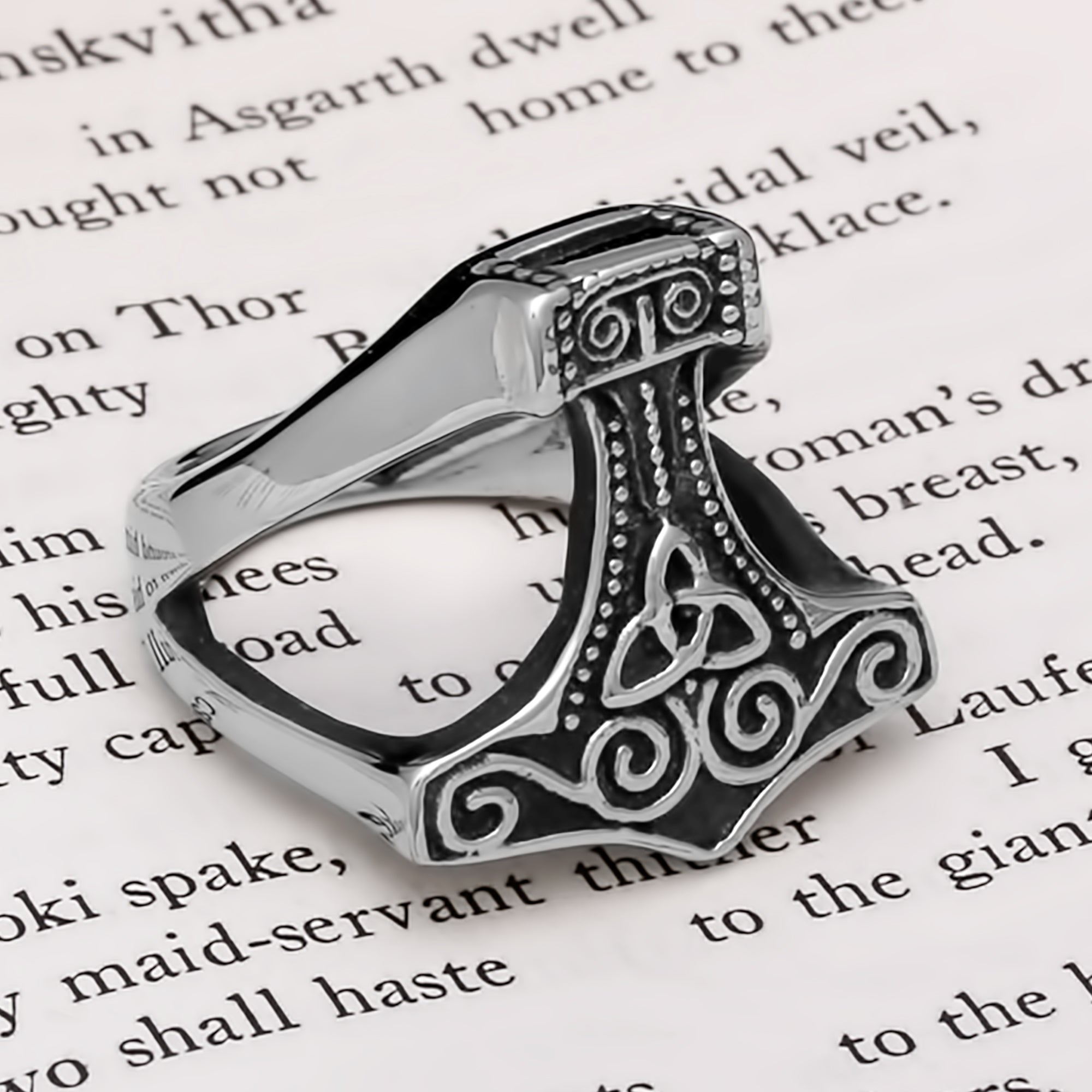 Viking Mjolnir Thor's Hammer Trinity Knot Ring 316L Stainless Steel ...